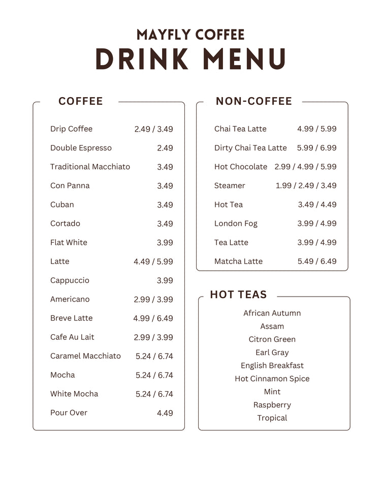 Cafe Menu